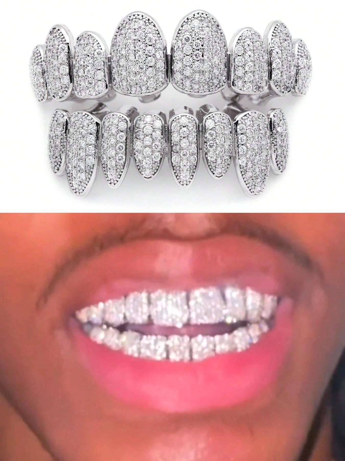 THATBOY 1 PC Hip Hop Cubic Zirconia Teeth Grills 8 Teeth Top Bottom ...