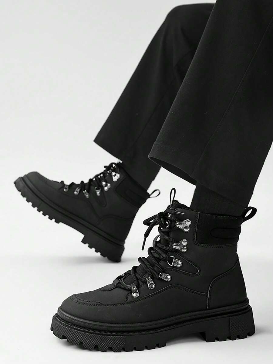 Botas Masculinas de Outono Estilo Britânico de Cano Alto, Botas de Moto ...