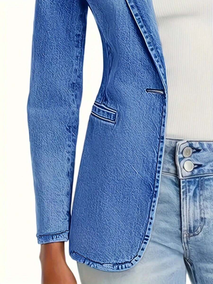 Women Long Sleeve Waist Tucked Tighten Denim Jacket Top Fashion Solid ...