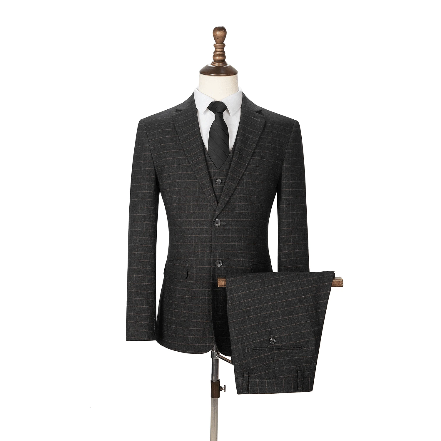 Mens Suits 3 Piece Check Plaid Suit Single Breasted Jackets Formal ...