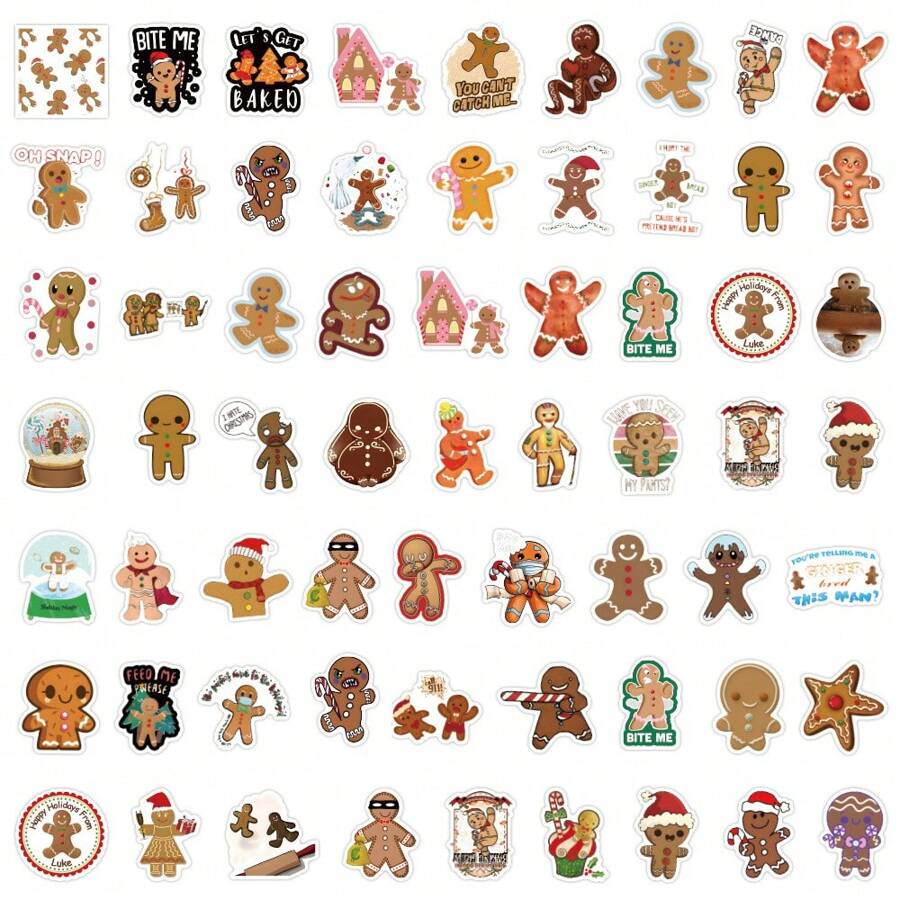 50Pcs Cartoon Gingerbread Man Stickers Christmas Gifts Cute Christmas ...