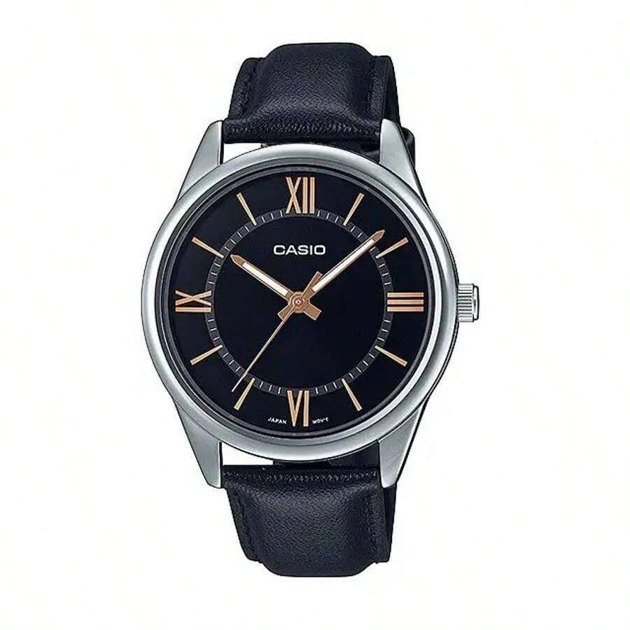 Casio Roman Numerals Leather Band Analog Watch Black | SHEIN Brasil