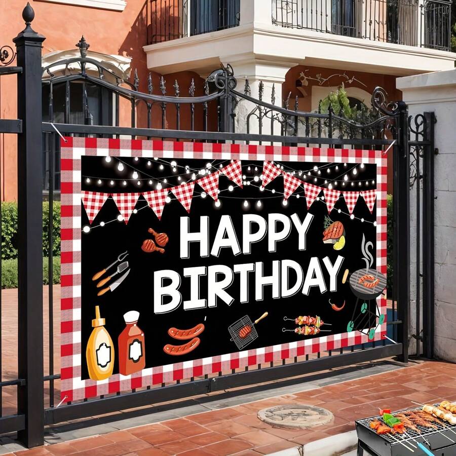 BBQ Birthday Party Decorations Large BBQ Happy Birthday Banner Red ...
