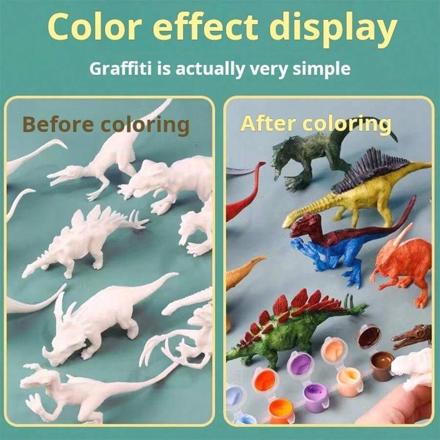 16pcs Dinosaur Toy Set - DIY Dinosaur World Large Painted Dinosaur ...