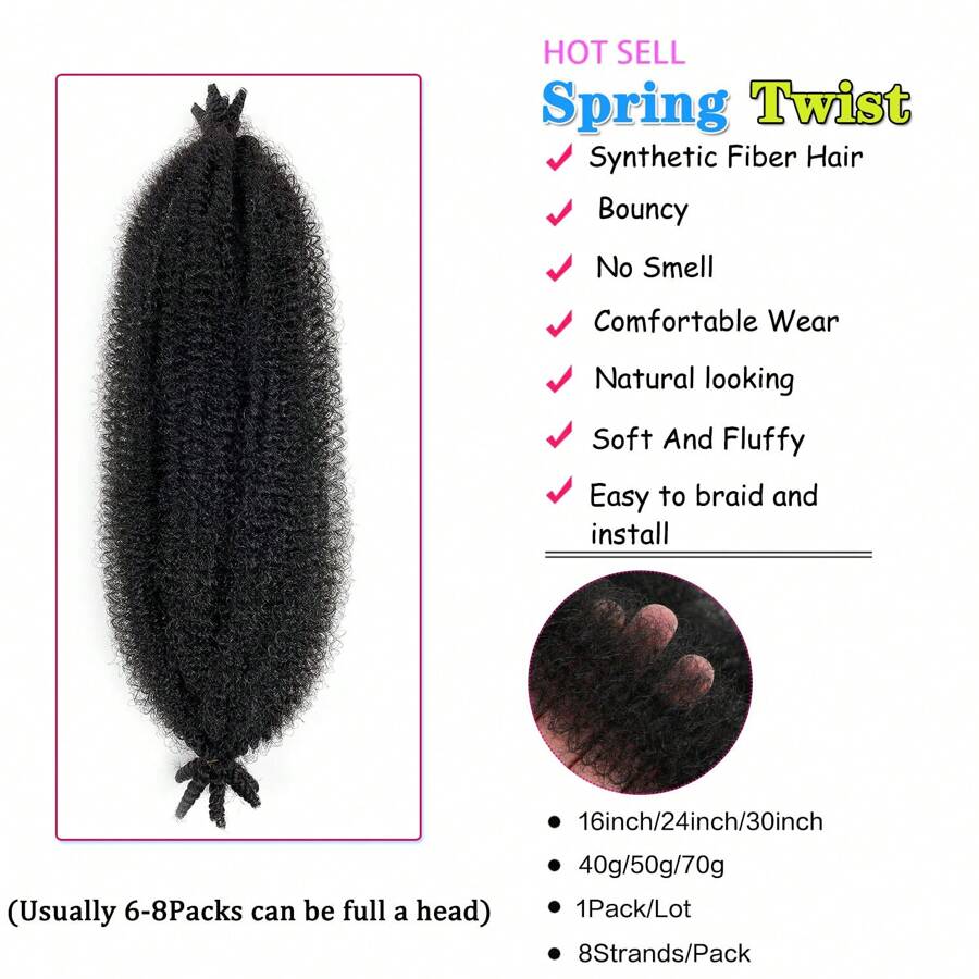 24 Inch Afro Twist Synthetic Crochet Braids Hair,1 PC Springy Afro ...