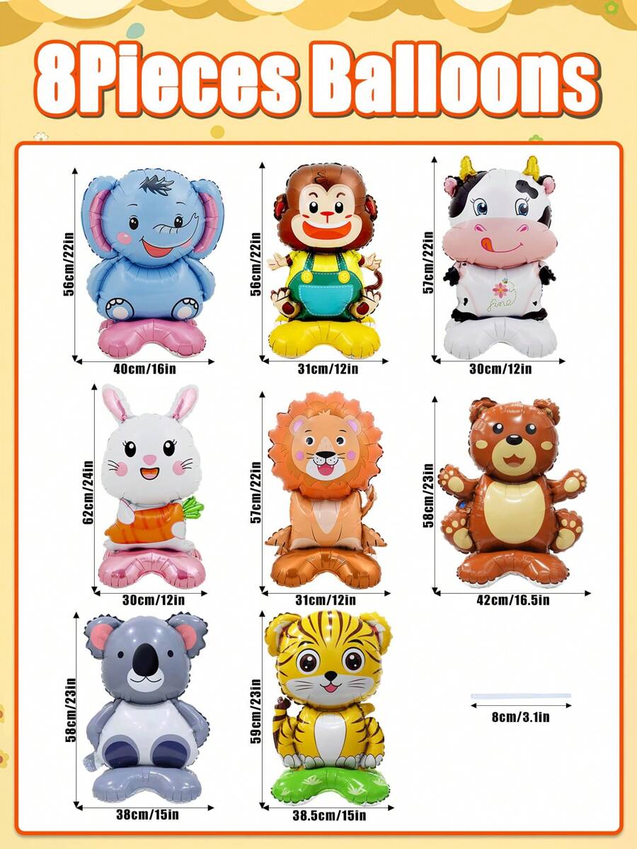 8 Pieces Standing Animal Balloons Jungle Animal Party Decorations Tiger ...