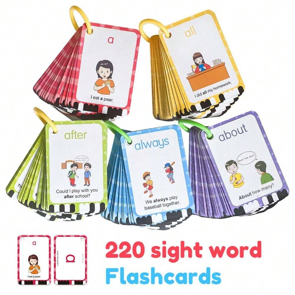 220 Sight Words Flashcards, Learn To Read In 5 Stages High-Frequency ...