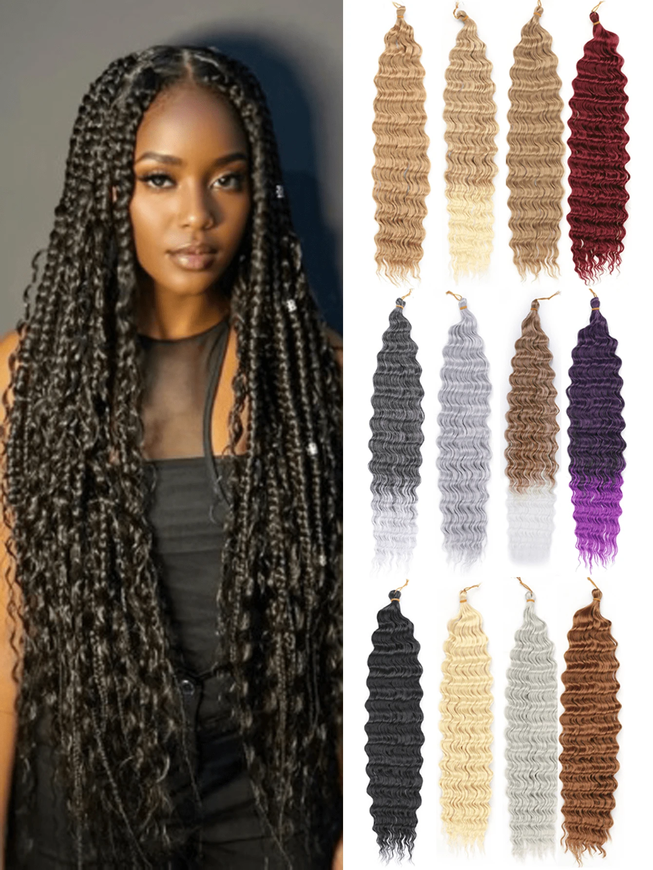 Deep Wave Crochet Hair 30 Inch Curly Braiding Hair For Women Ocean Wave ...