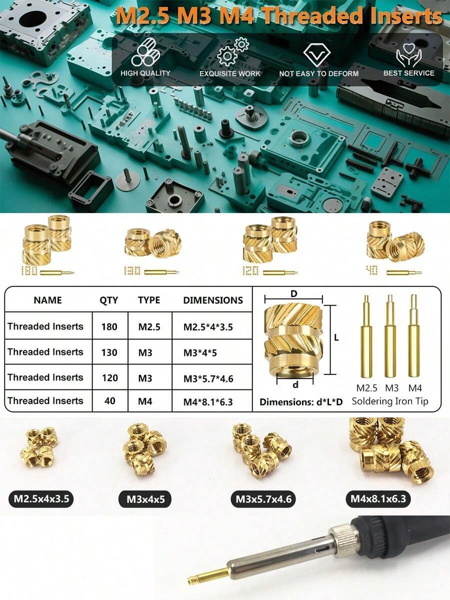 QSJ Set di inserti filettati termostatici, inserti in ottone con punta ...