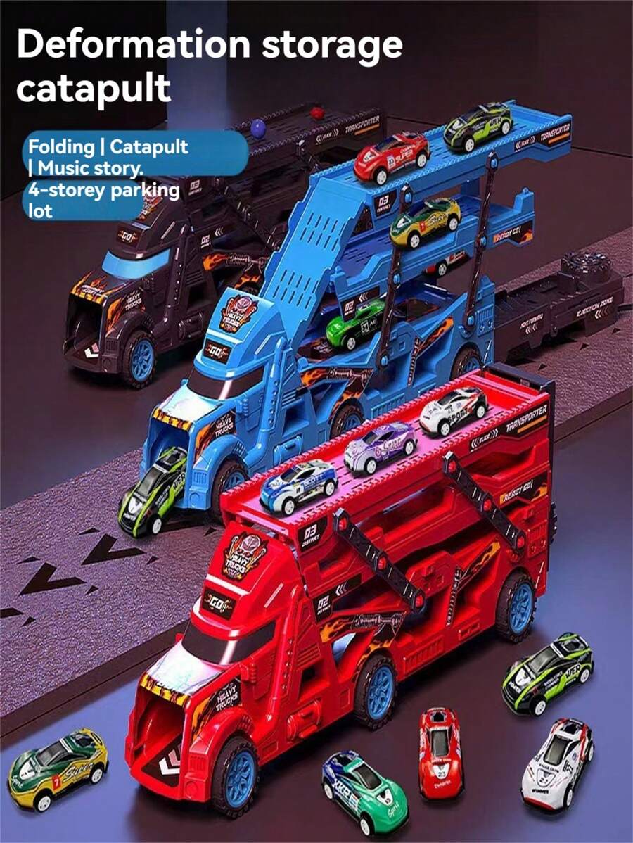 Kids Transformable Foldable Catapult Truck Container Transport Vehicle ...