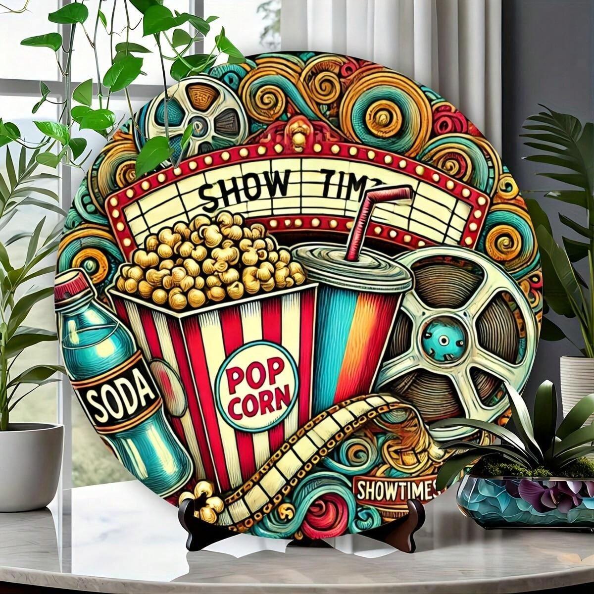 Vintage Movie Theater And Popcorn 2D Printed Round Metal Tin Sign ...