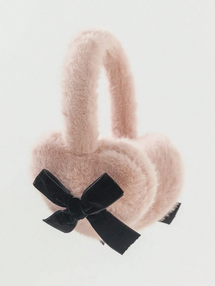1pc Adorable Bowknot Heart Shaped Plush Earmuffs With Y2K Aesthetic ...
