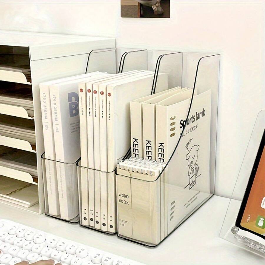 Acrylic Desktop File Organizer Rack - Transparent Plastic Magazine ...