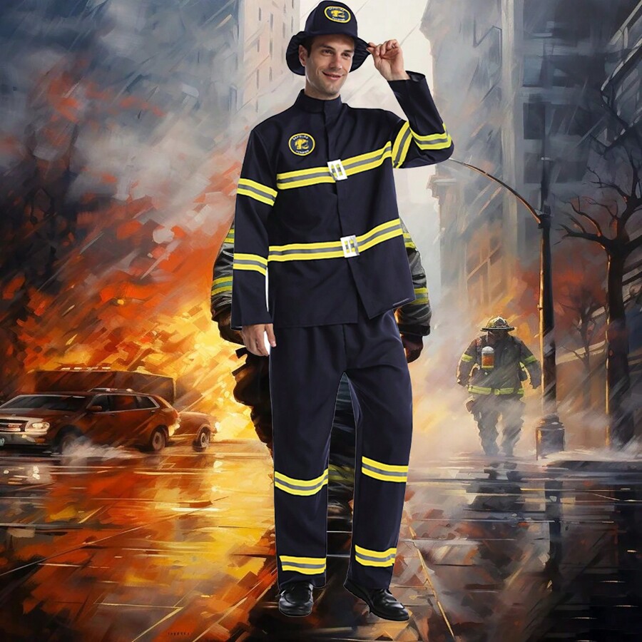 Adult Men Fireman Costume Cosplay Firefighter Costume For Adults Party ...