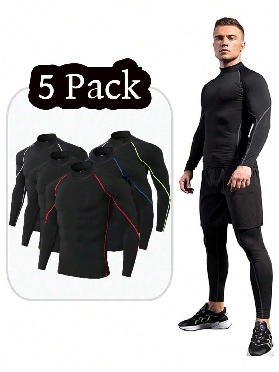 5Pack Boyfriend Style Men's High Neck Fitness Long Sleeve Athletic ...