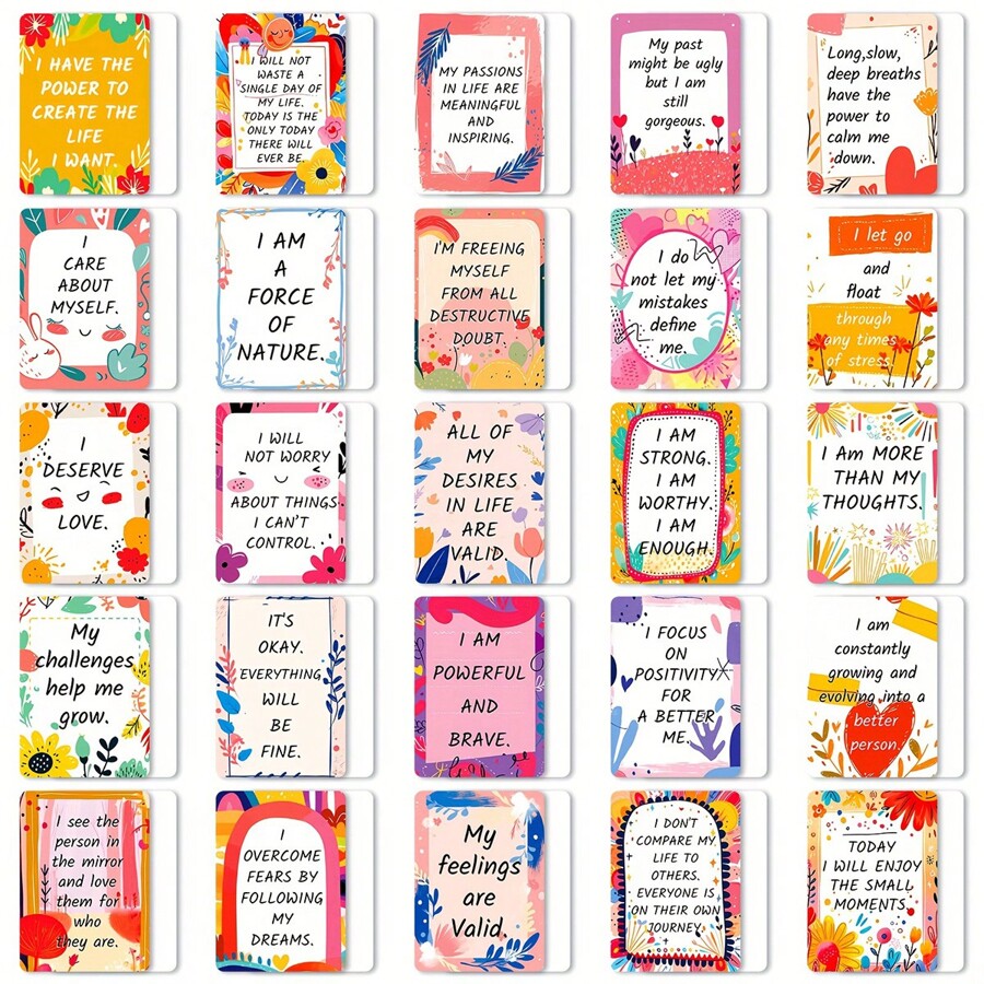 50 Motivational And Positive Affirmation Cards With Colorful Designs ...