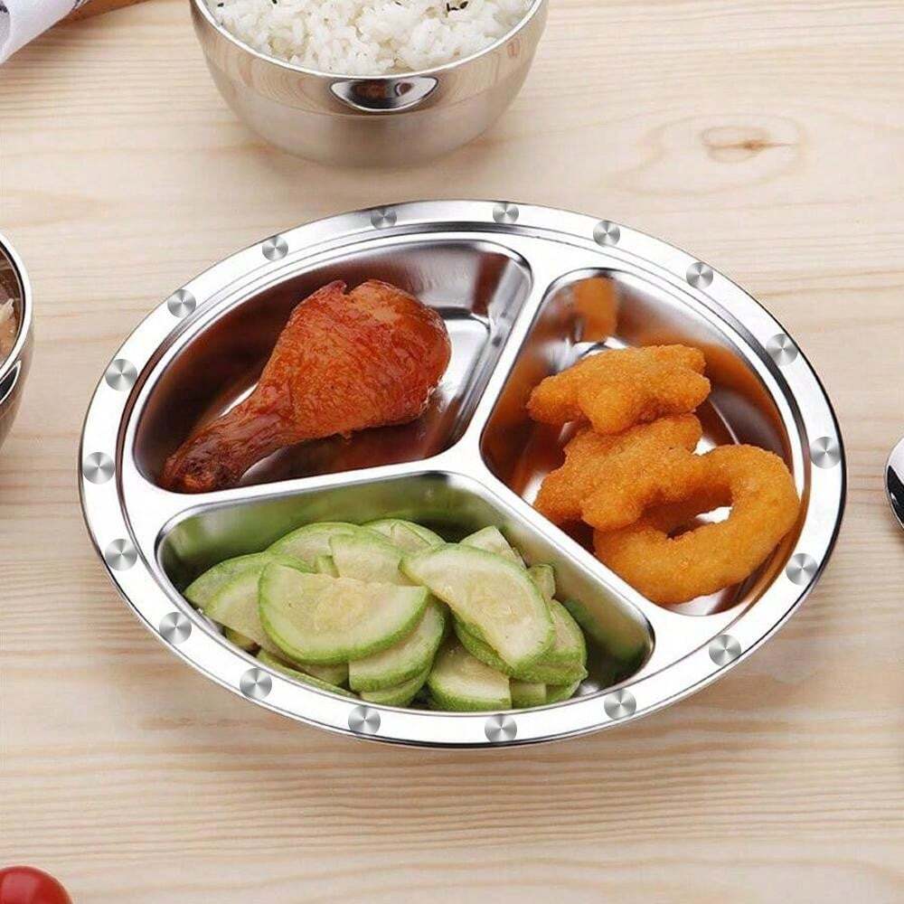 304 Stainless Steel Dinner Plate Three Sections Round Divided Portion ...