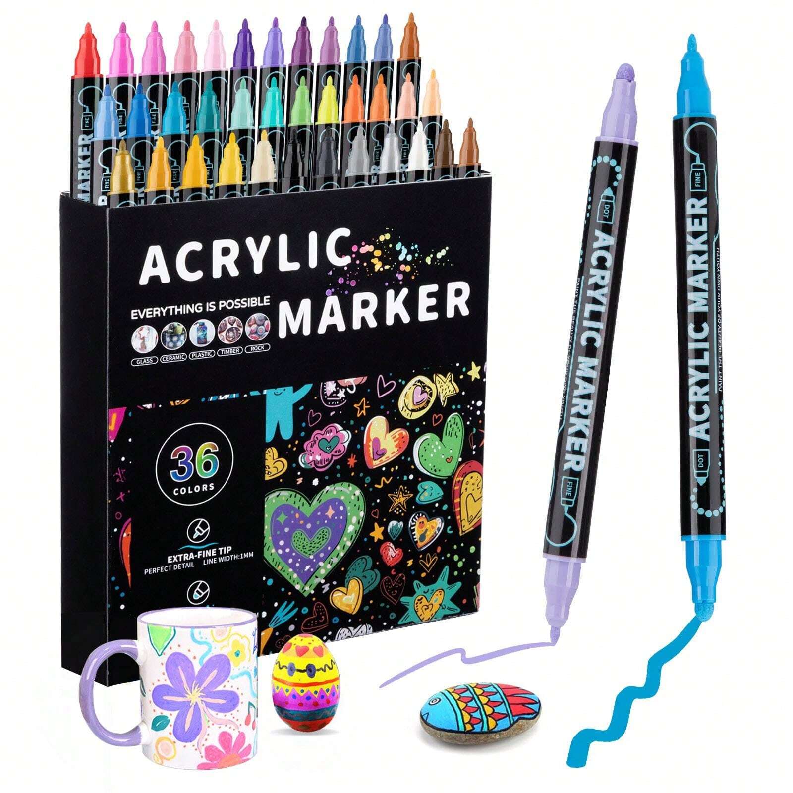 48 Colors Double-Ended Acrylic Marker Pens Water-Based Graffiti ...