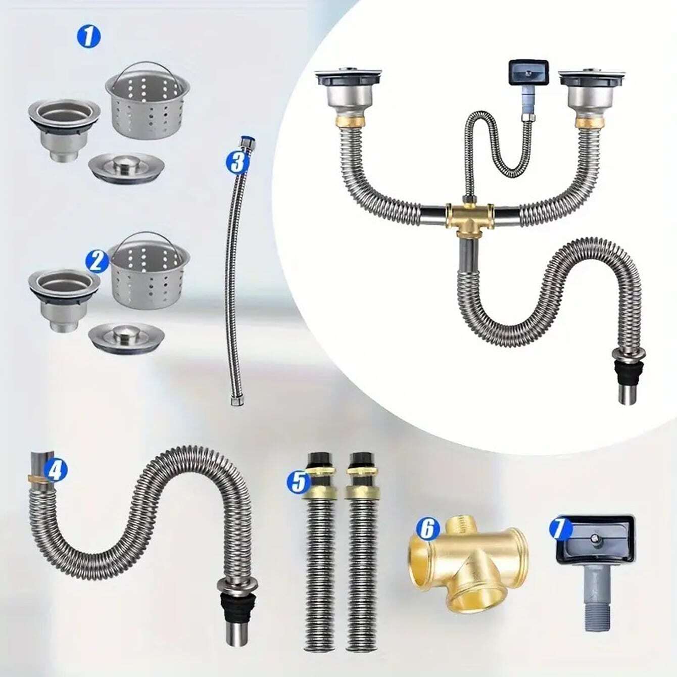 A Stainless Steel Double Sink Sink Bend - Flexible, Easy To Install ...