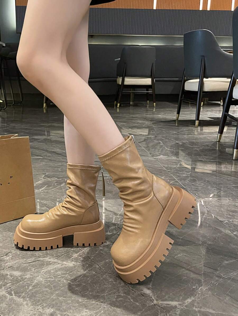 Bottes courtes pour femmes 2024 Nouveau Rétro épais semelle Épais ...