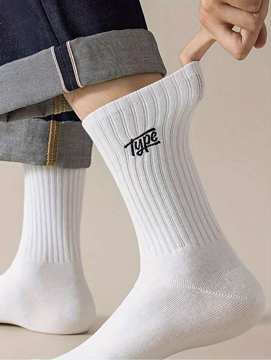 1/6 Pairs Of Fall/Winter Socks Men's Mid-Tube Socks Men's Solid Color Deodorant Wicks Men's ...