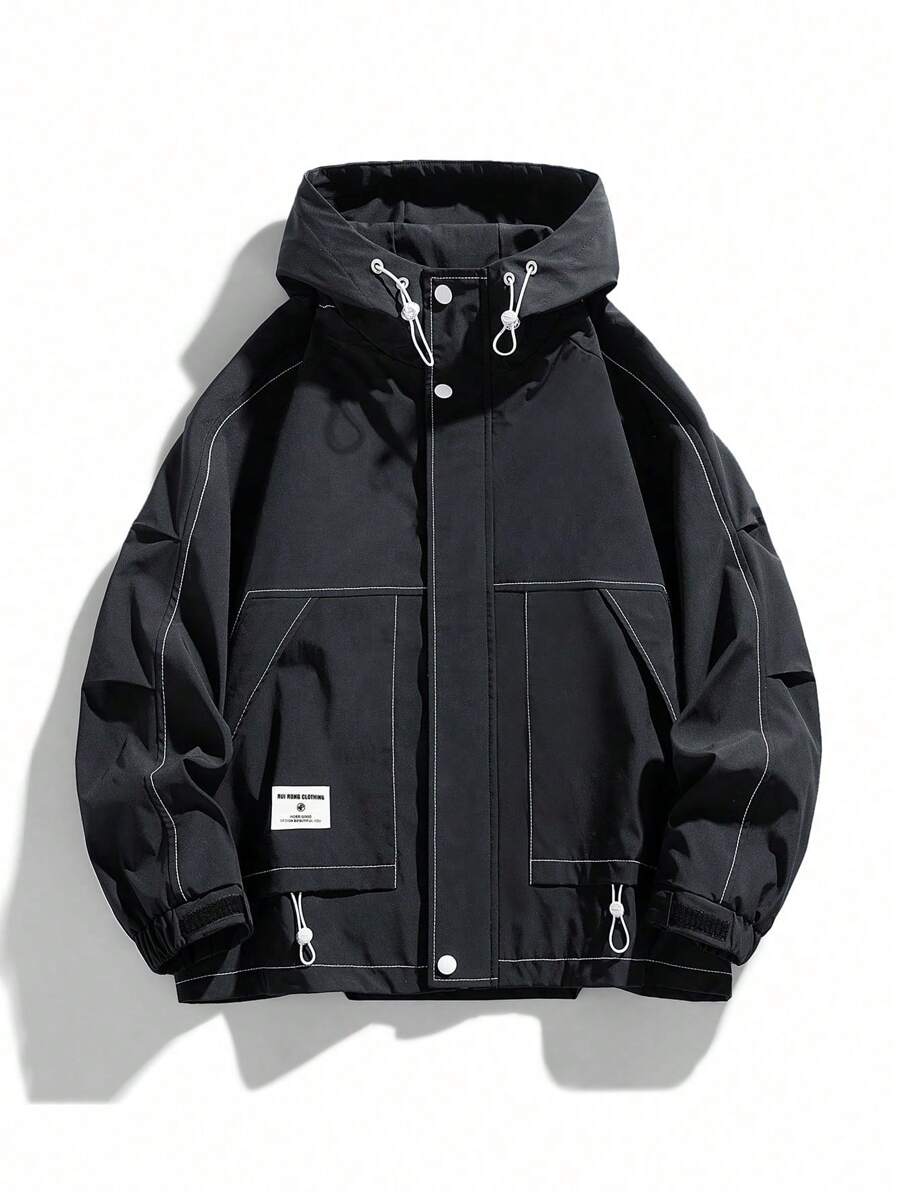 Chaqueta con capucha con cordón y pespunte de contraste para hombres ...