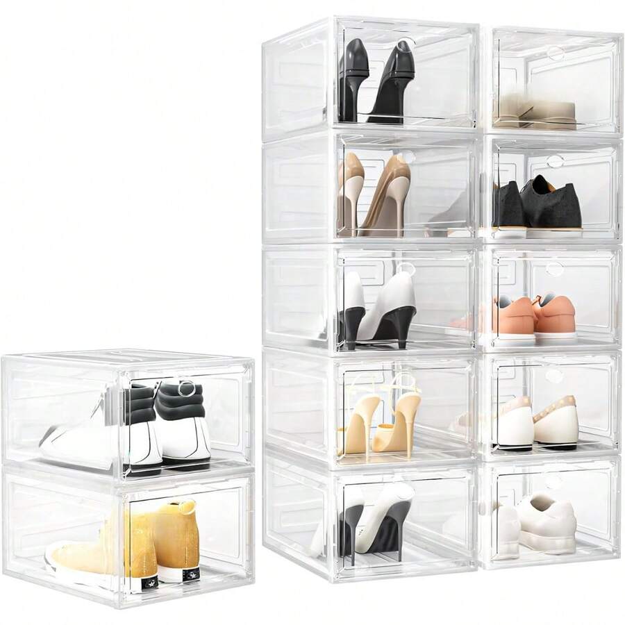 Upgrade Harder Solid Plastic Shoe Organizer With Magnetic Front Door ...