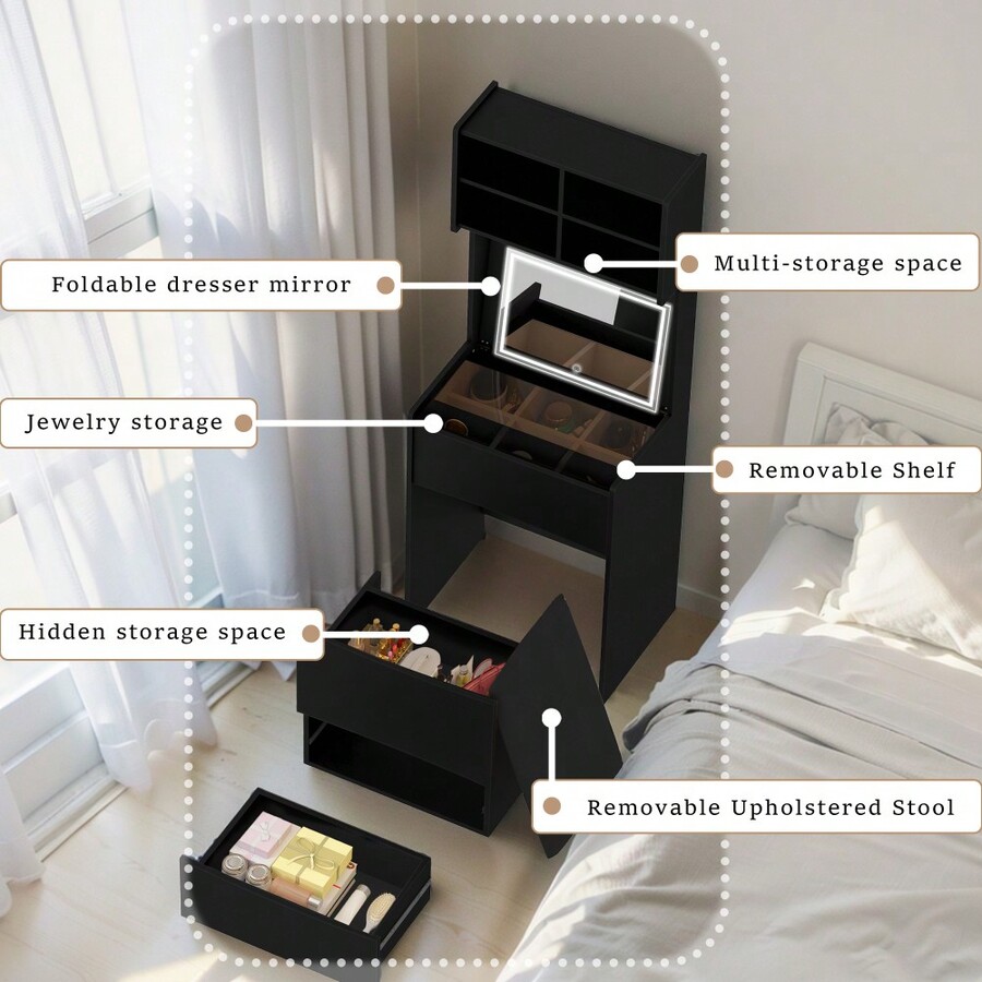 Dressing Table With Flip Top LED Illuminated Mirror, Vanity Table With ...