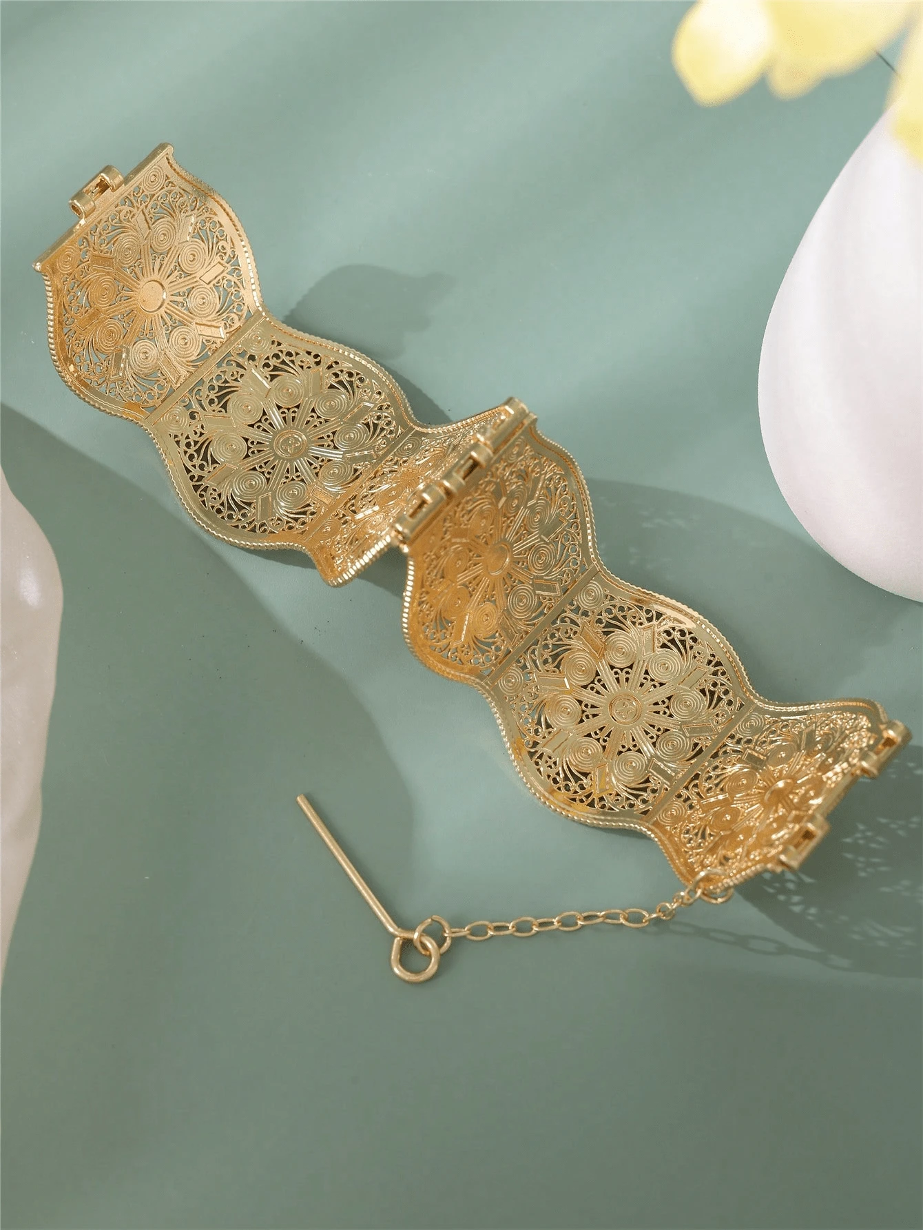 1pc Lacey Design Alloy Bangle Bracelet, Openable Bridal Cuff, Carved ...