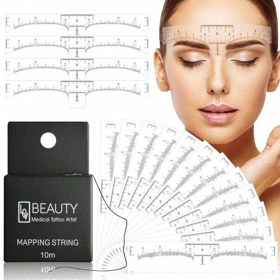 Pacote com 100 réguas de sobrancelha com 1 caixa de 10M Premium Eyebrow Mapping Ink String Pré ...