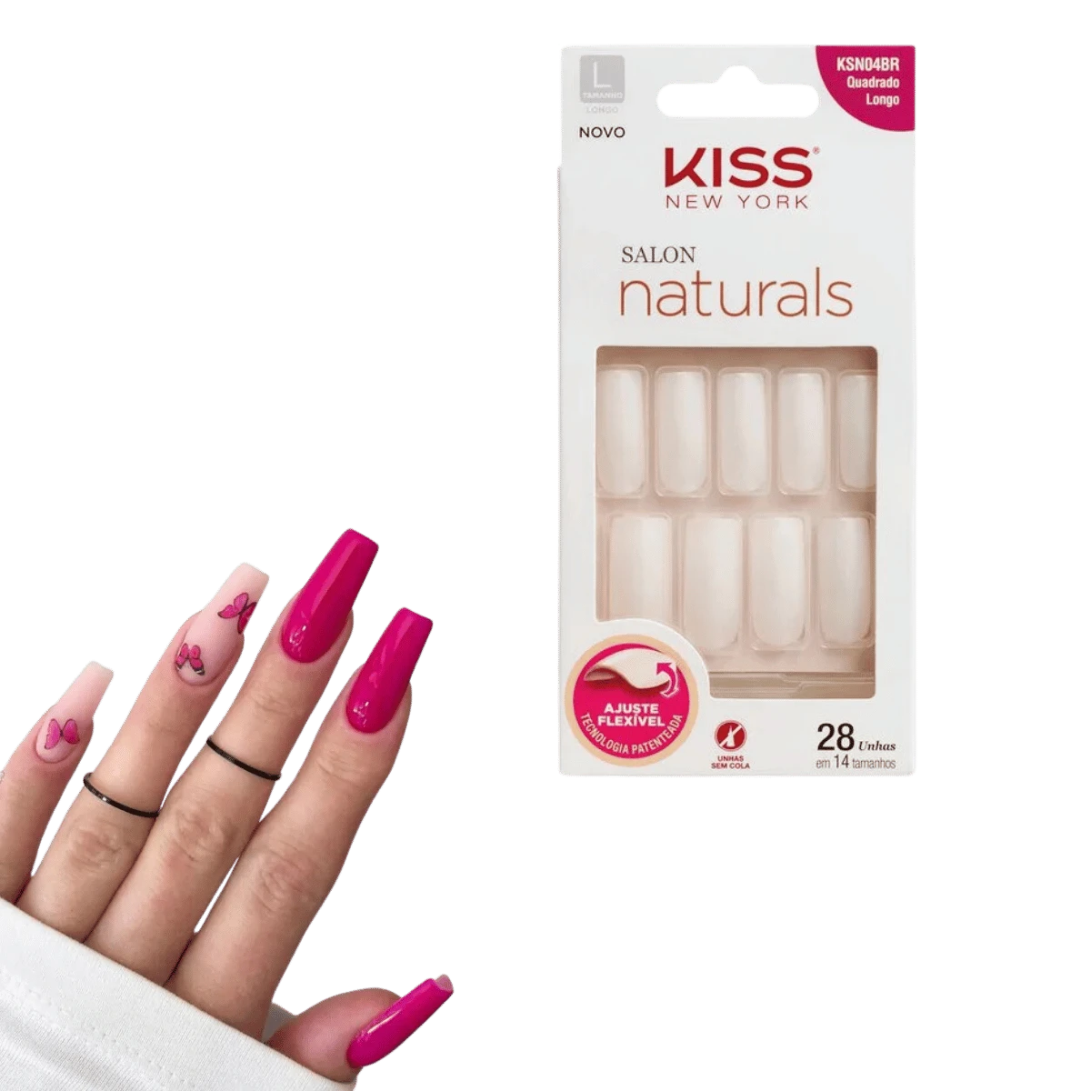 Unha Postiça Salon Naturals Quadrada Longo - Kiss New York | SHEIN Brasil