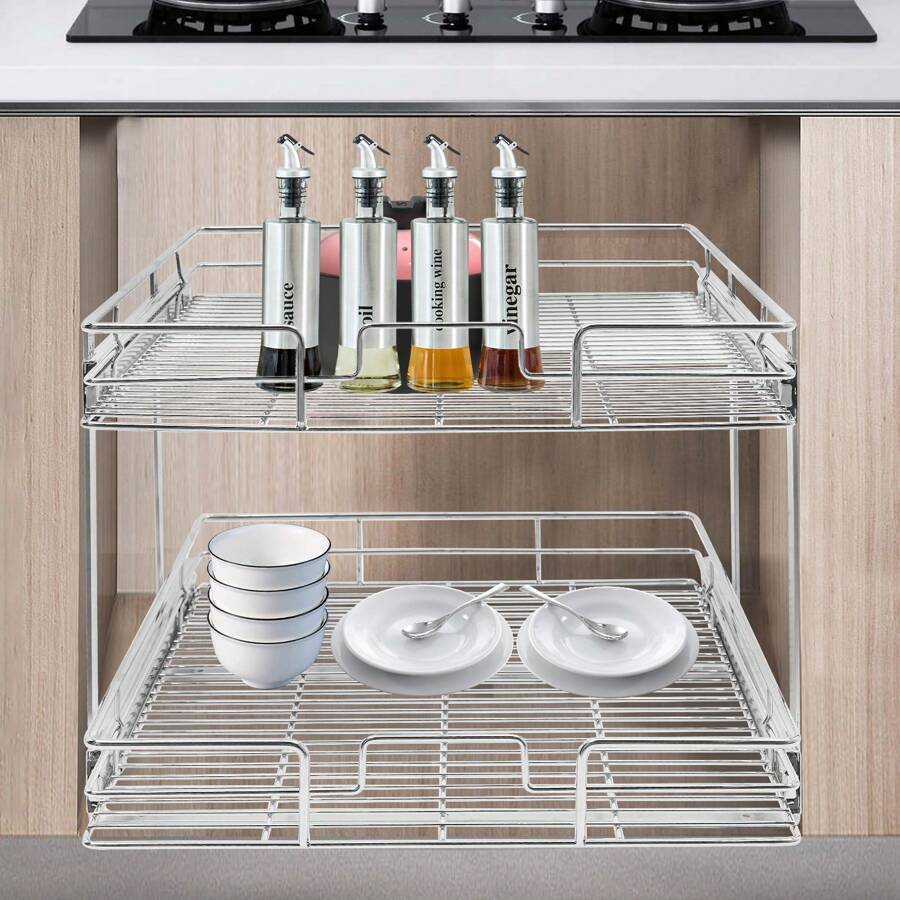 Pull Out Cabinet Organizer, 2-Tier Cabinet Pull Out Shelves, Kitchen ...
