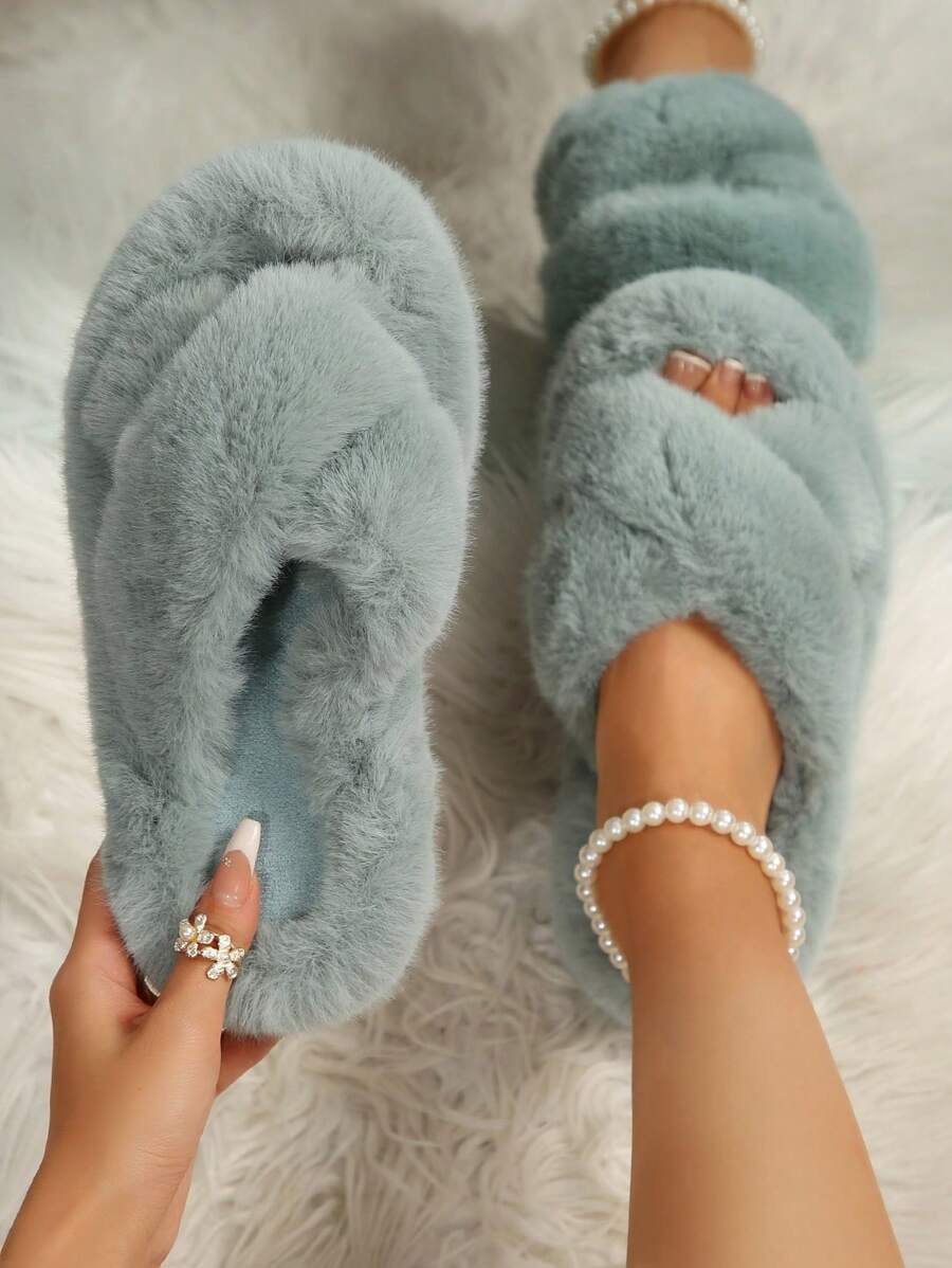2025 New Fluffy Slippers For Women, Thick Sole Plush Slip-On Slippers ...