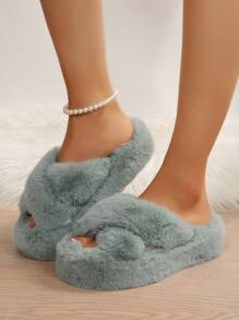 2025 New Fluffy Slippers For Women, Thick Sole Plush Slip-On Slippers ...