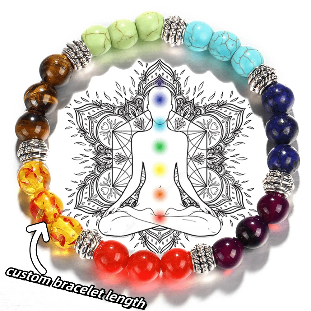 Custom 7 Chakra Bead Bracelet Artificial Natural Stone Black Rope Woven ...