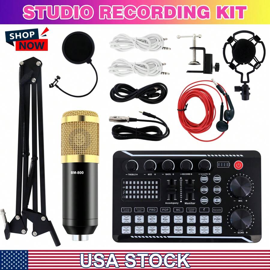 Bm800 Condenser Microphone V8 Sound Card Computer Live Streaming Singing Recording Mic With ...