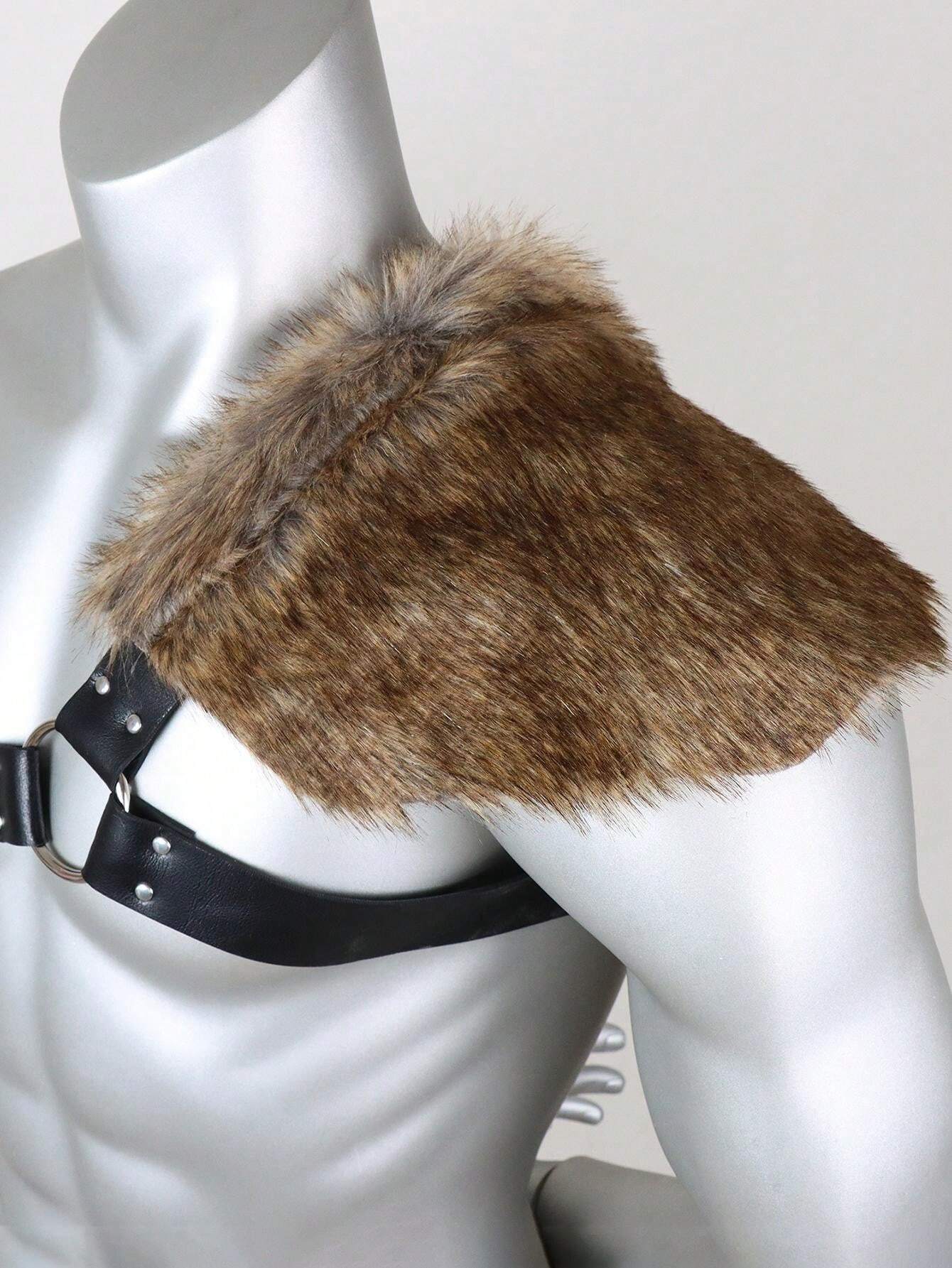 Medieval Shoulder Pauldron Knight Faux Fur Cape Shawl With Leather ...