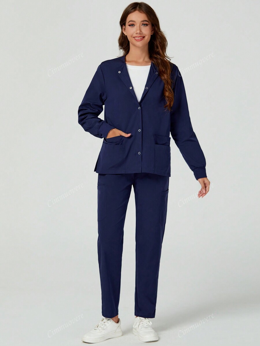 cimmuovere Long Sleeve Lab Coat, Uniform Set For Nurses, Doctors ...