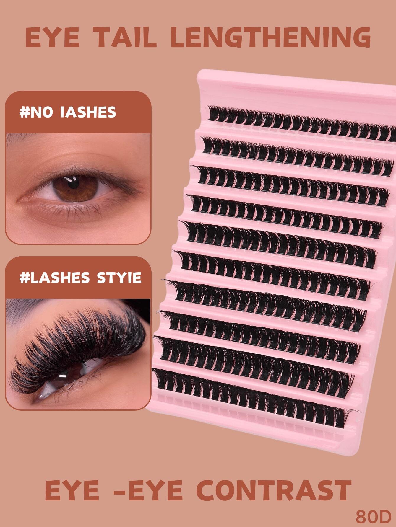 80D Natural & Fluffy False Eyelashes, 200pcs Individual Flares 10-16mm ...