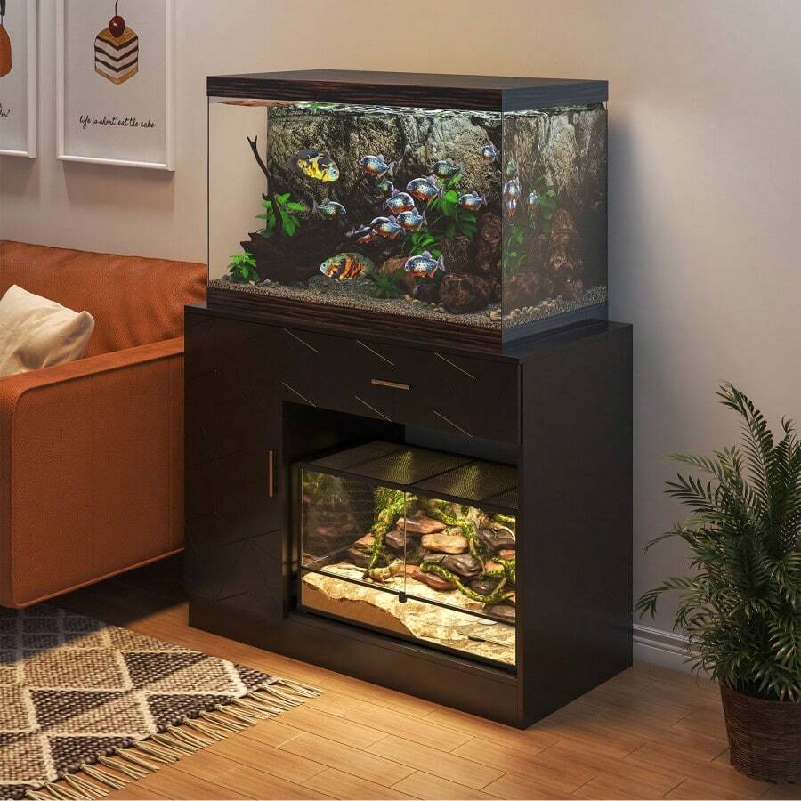 40 Gallon Fish Tank Stand, 29-50 Gallon Aquarium Stand, Black Fish Tank ...