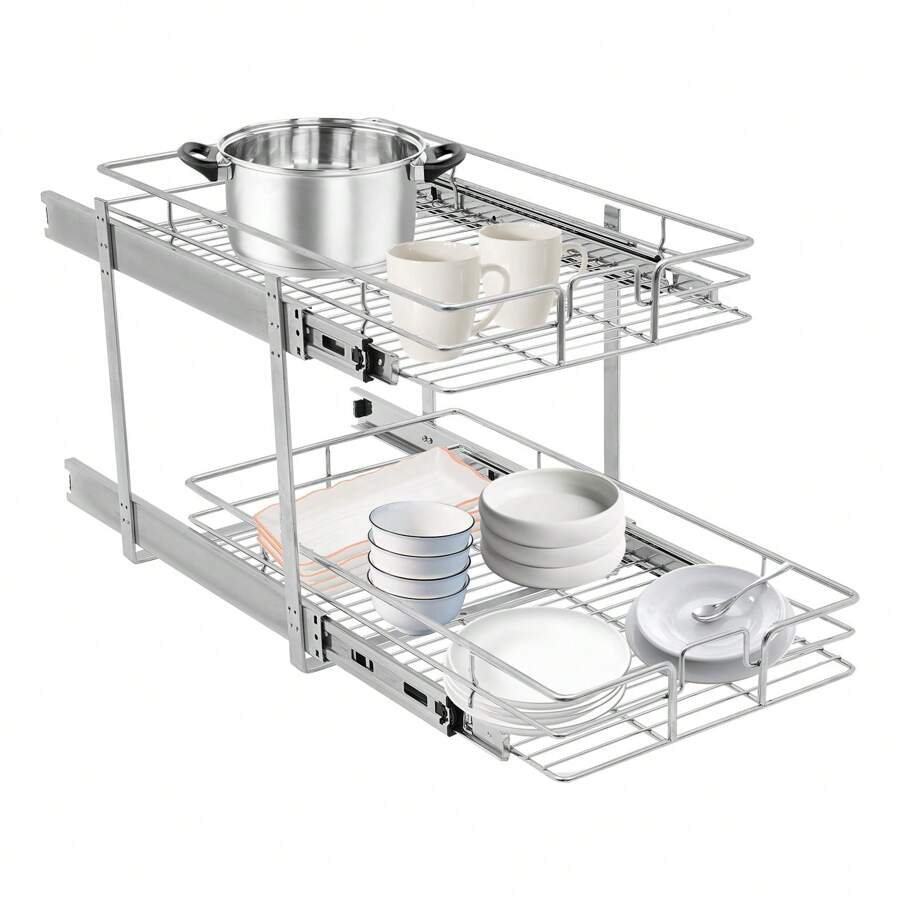 Pull Out Cabinet Organizer, 2-Tier Cabinet Pull Out Shelves, Kitchen ...