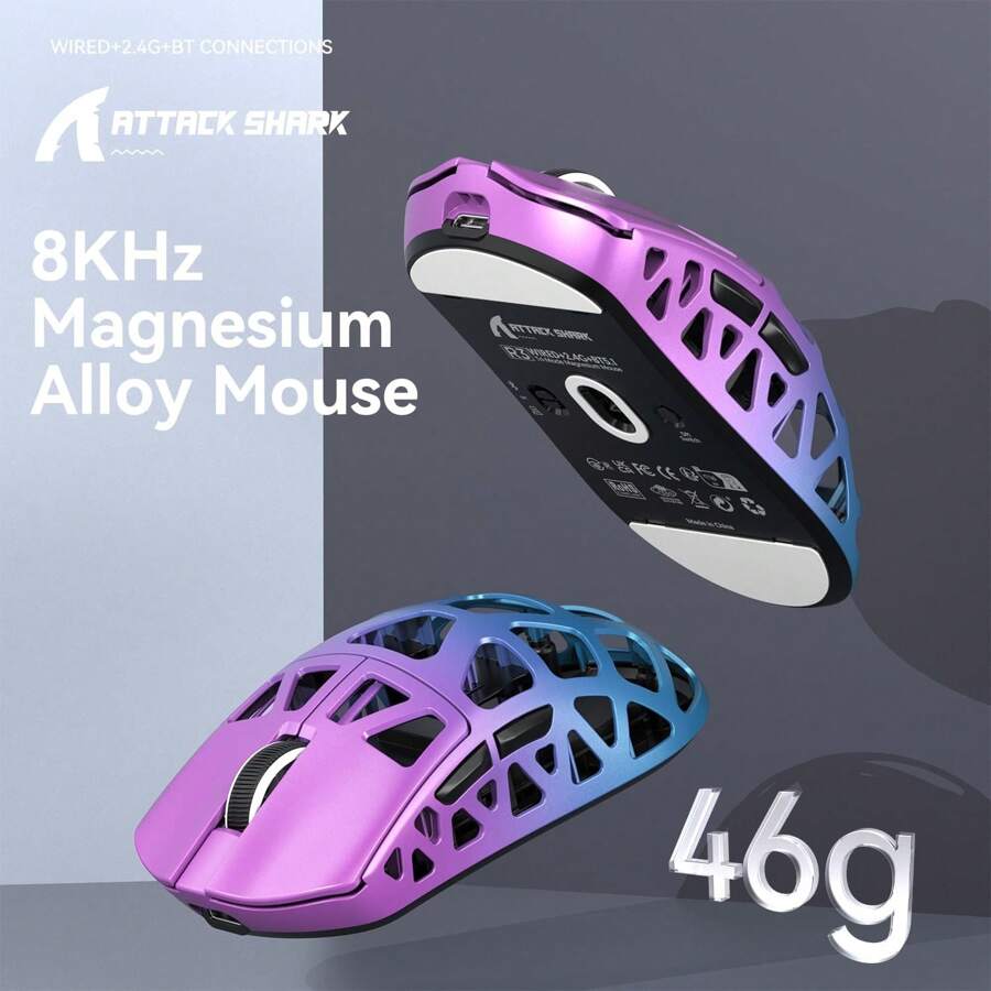 ATTACK SHARK R3 Magnesium Alloy Mouse, Wireless 8K Mouse, 46g ...