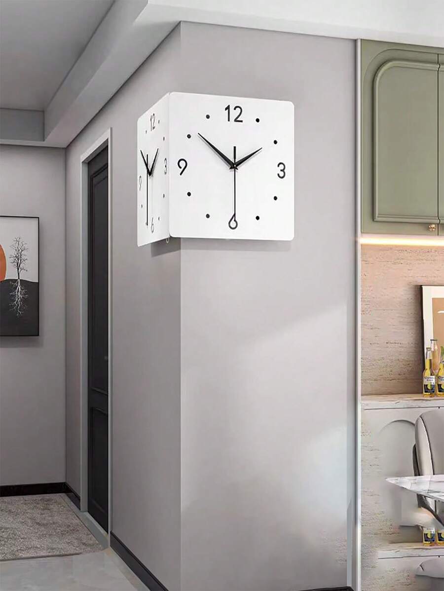 Double Sided Corner Wall Clock, Battery Operated Silent Wall Clock ...