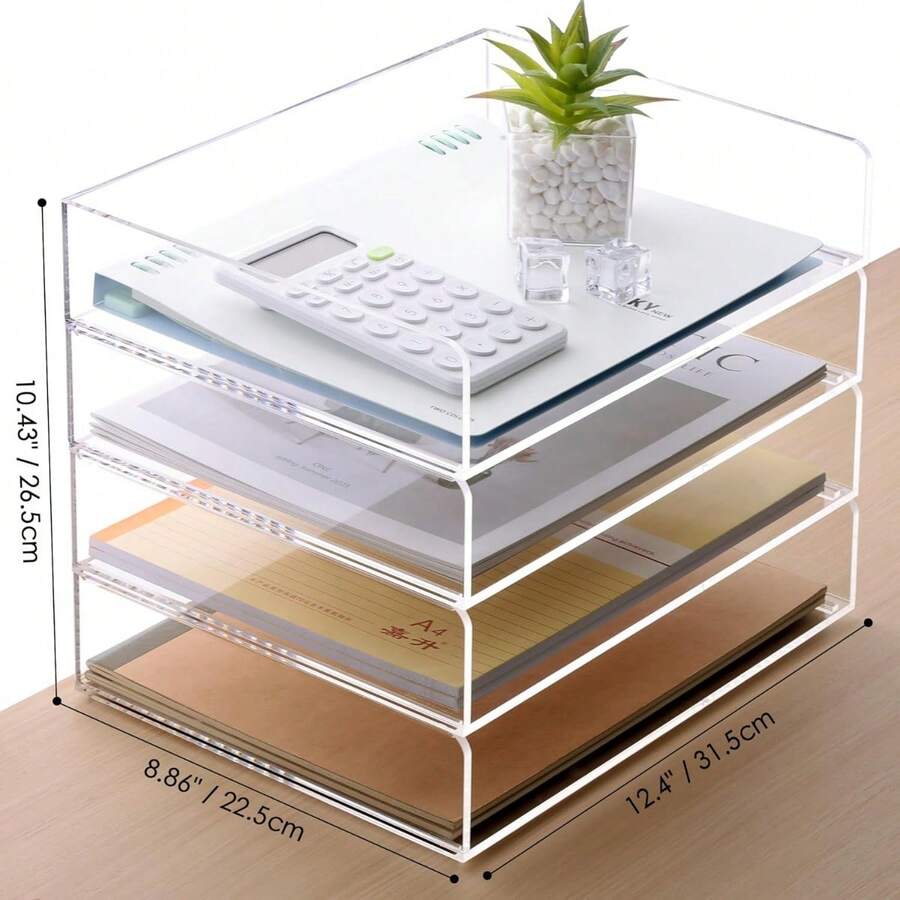 Acrylic Stackable Letter Tray Clear Paper Tray Desk Organizer 4-Tier ...