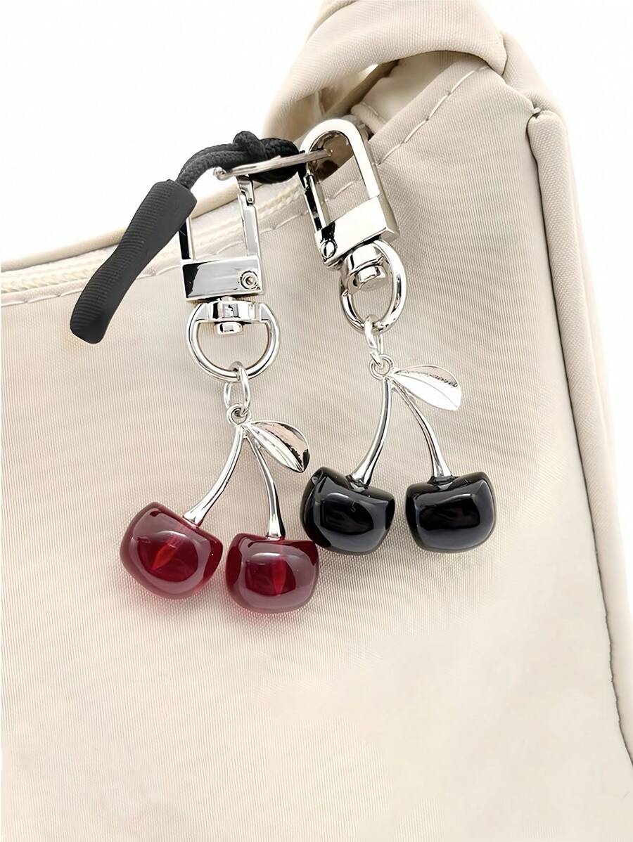1pc Creative Alloy Small Cherry Keychain Realistic Fruit Decor For ...