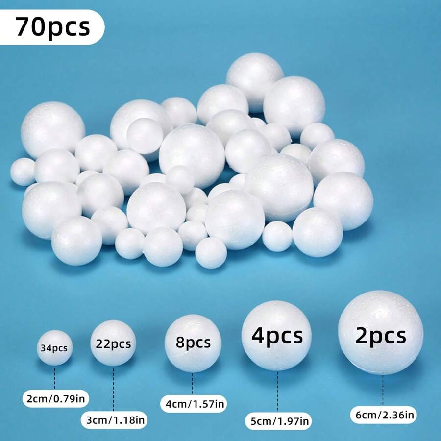 70pcs Assorted Size Smooth Styrofoam Balls, White Polystyrene Foam Spheres For Home Decor DIY ...