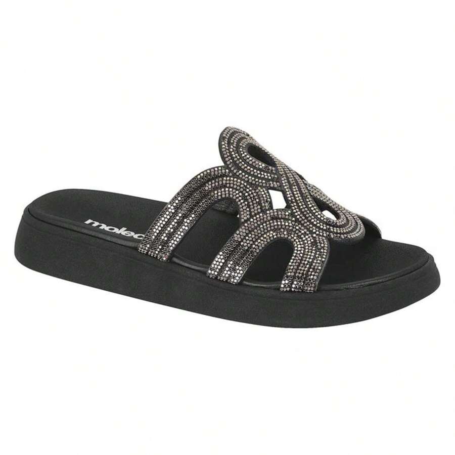 Moleca Women's Black Papete Sandal With Shiny Straps And Comfort ...