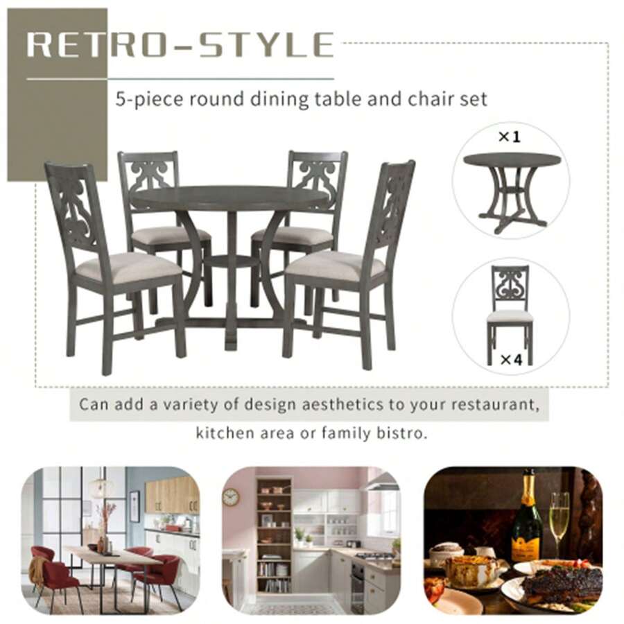 5-Piece Round Dining Table And Chair Set With Special-Shaped Legs And ...