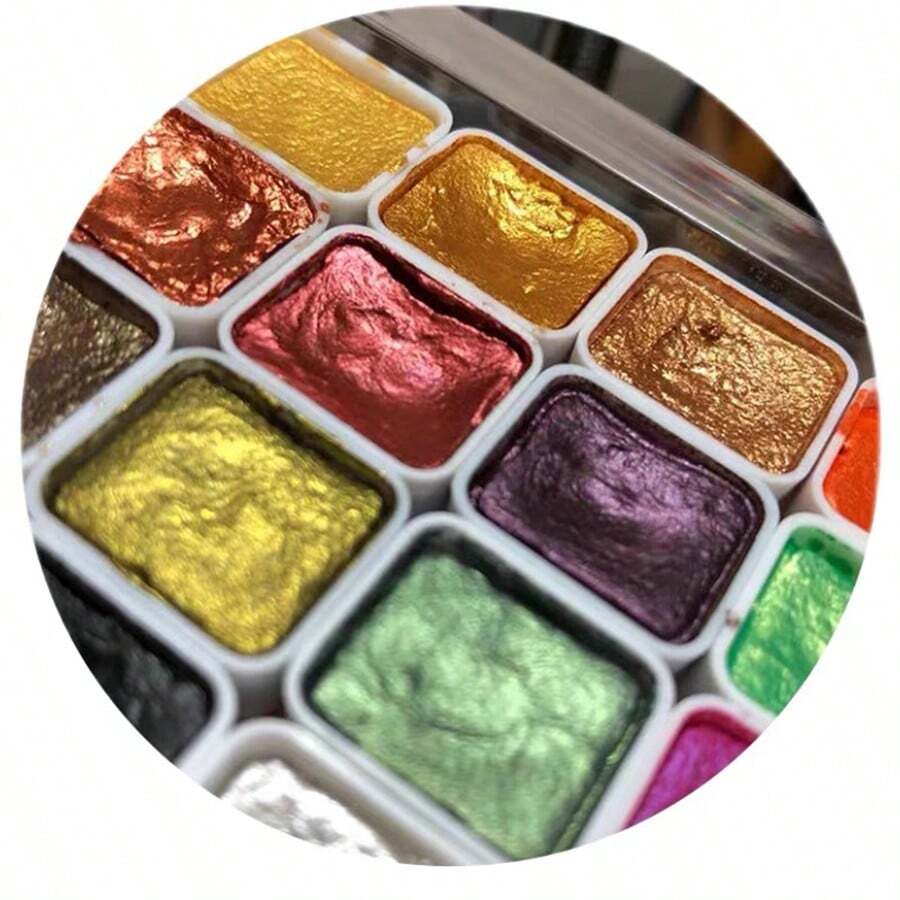 A Set Of 18 Colors Of Metallic Watercolor Paint Set - Portable ...