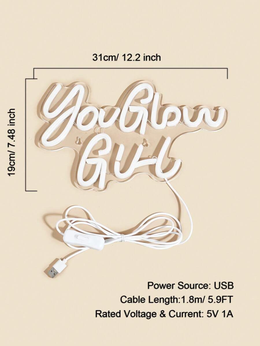 1PC Cute LED Neon Sign You Glow Girl Neon Lights For Room USB Powered ...